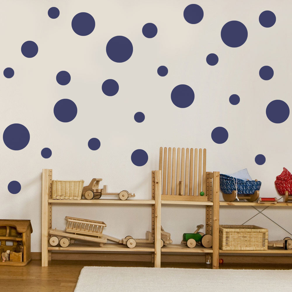 23 Multi sized Solid Dot Wall Decals available in 12 Colors