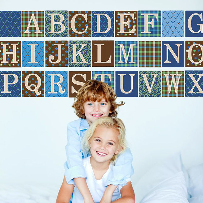 Alphabet Blocks in Blue, Green and Brown Wall Decals, Eco-Friendly Rem
