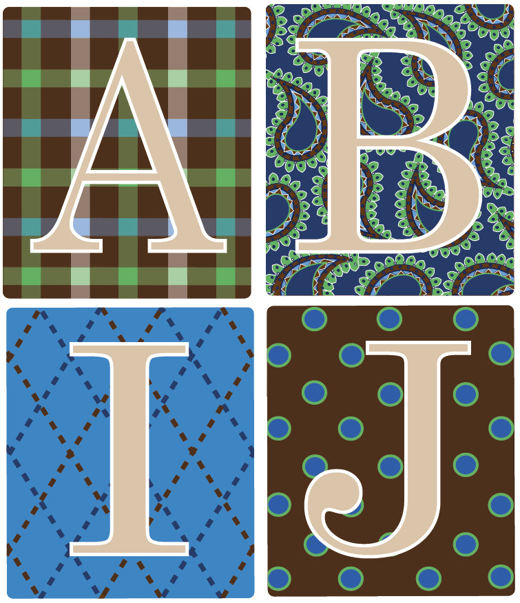 Alphabet Blocks in Blue, Green and Brown Wall Decals, Eco-Friendly Rem