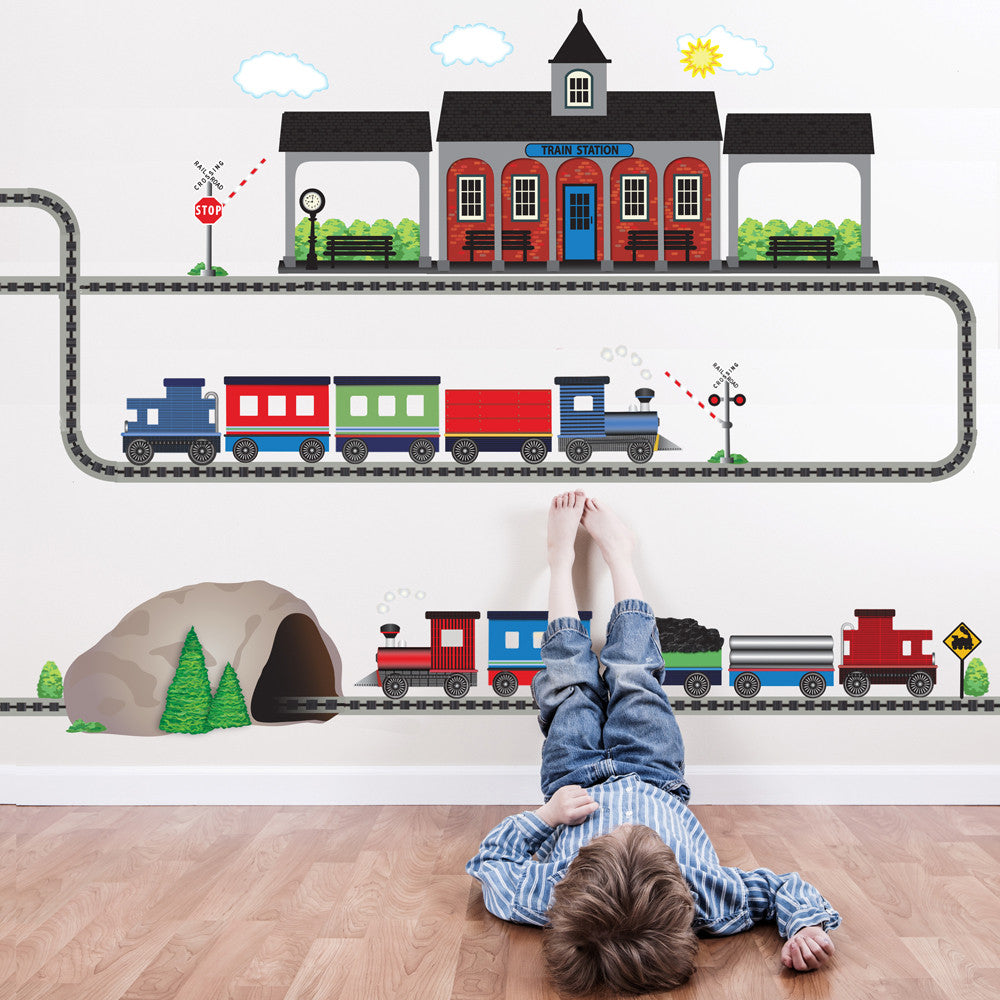 Train Wall Decal, Train Station Decal and Tunnel with Straight & Curved ...