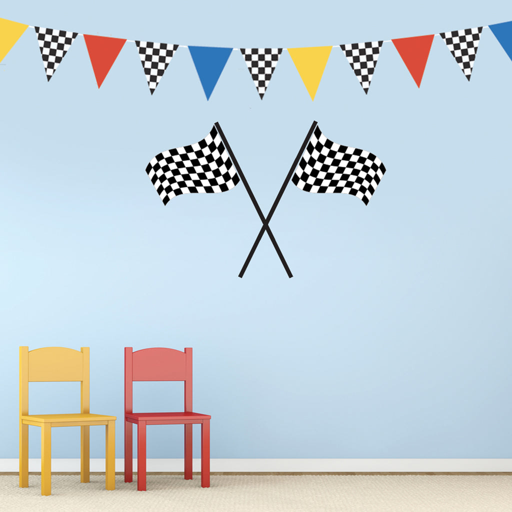 Large Checkered Flags Racing Pennants Decals, Removable Fabric Matte S