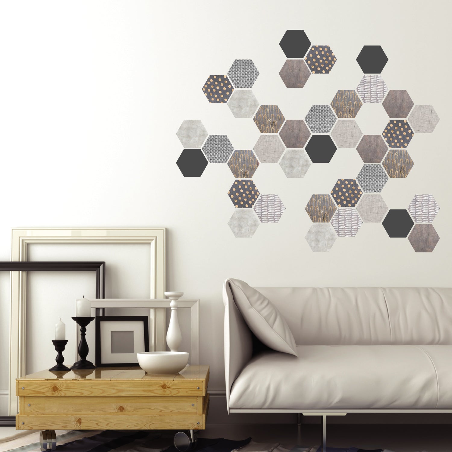 Hexagon Wall Decals, 36 Mod Textured Hexagon Decals, Honeycomb Wall St