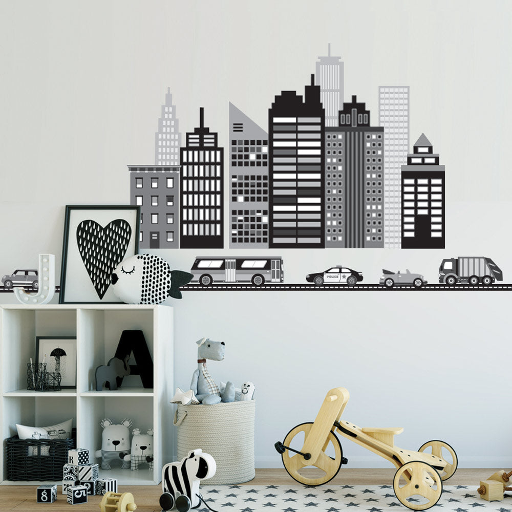 Cityscape Wall Decals, Black and White, City Skyline Wall Decals, Matte ...