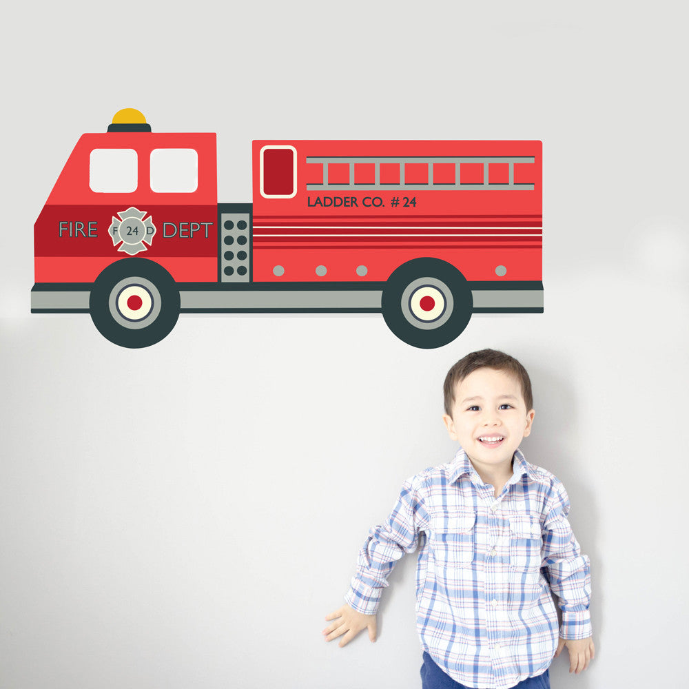 Large 4ft Fire Engine Wall Decals, Firetruck Decal Eco-Friendly Matte