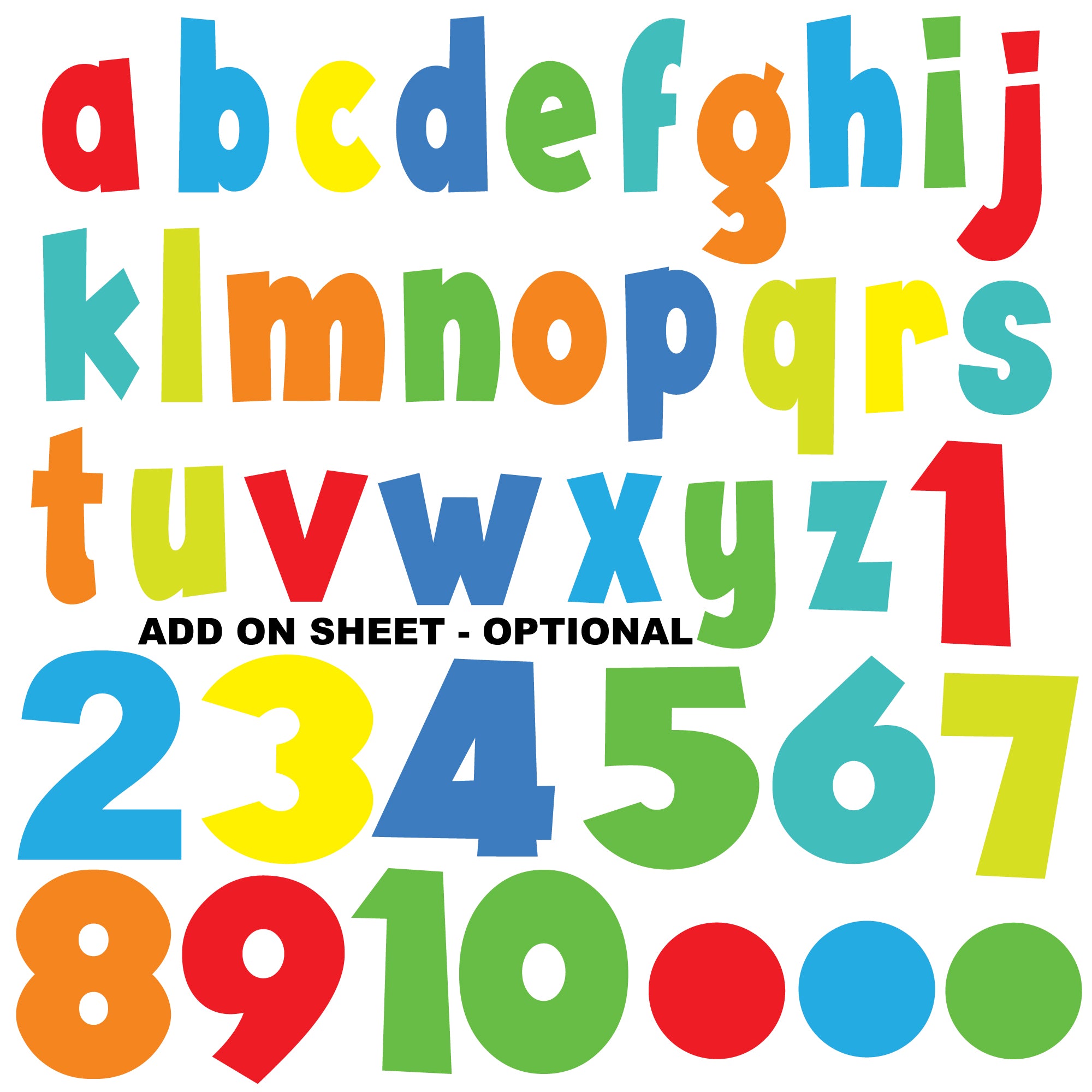 Rainbow Brights Alphabet Wall Decals, ABC's, Eco Friendly Nursery Deco