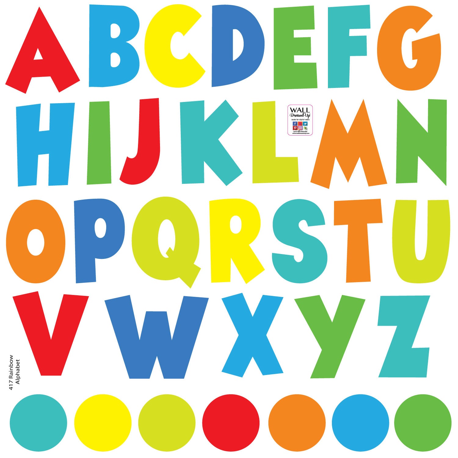 Rainbow Brights Alphabet Wall Decals, ABC's, Eco Friendly Nursery Deco