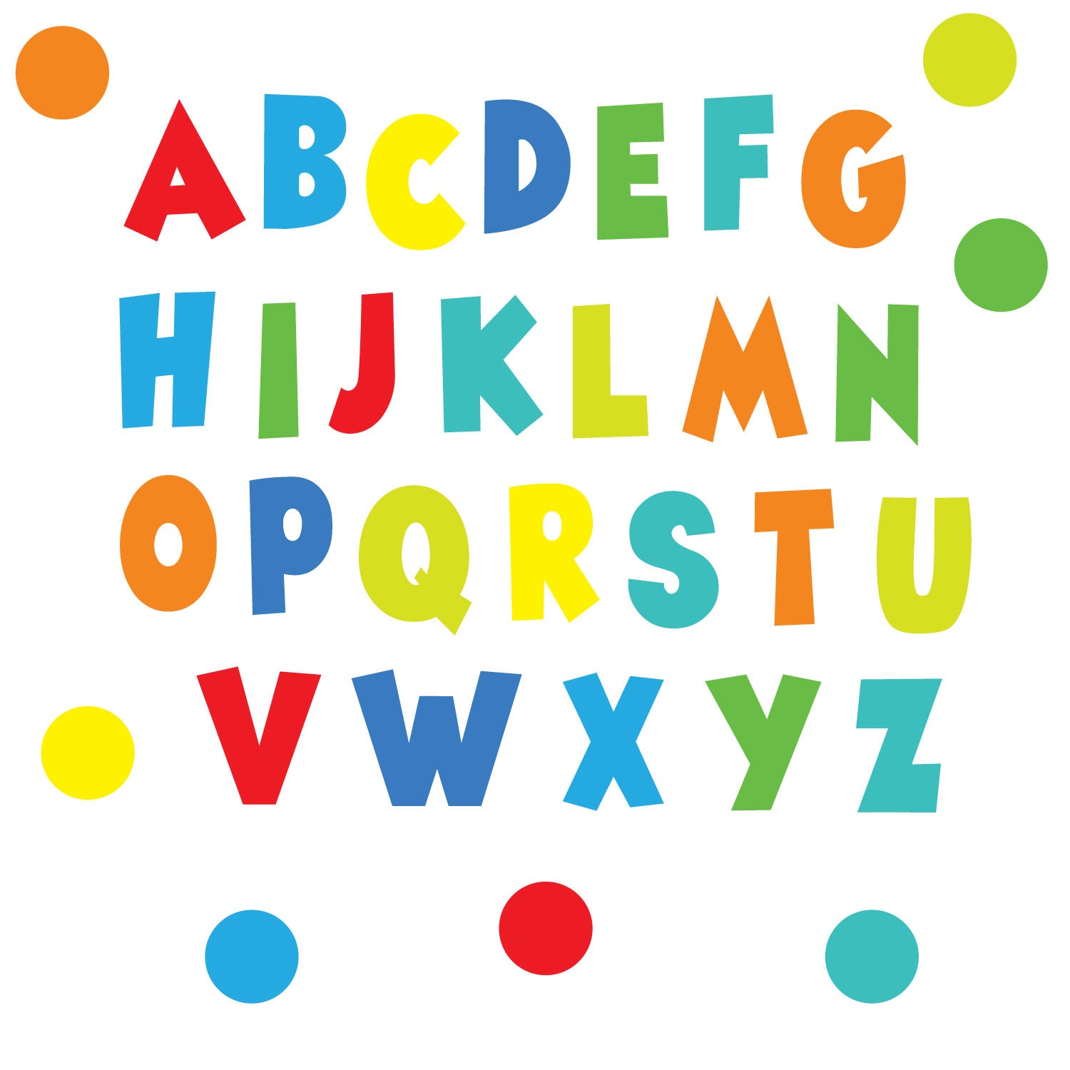 Rainbow Brights Alphabet Wall Decals, ABC's, Eco Friendly Nursery Deco
