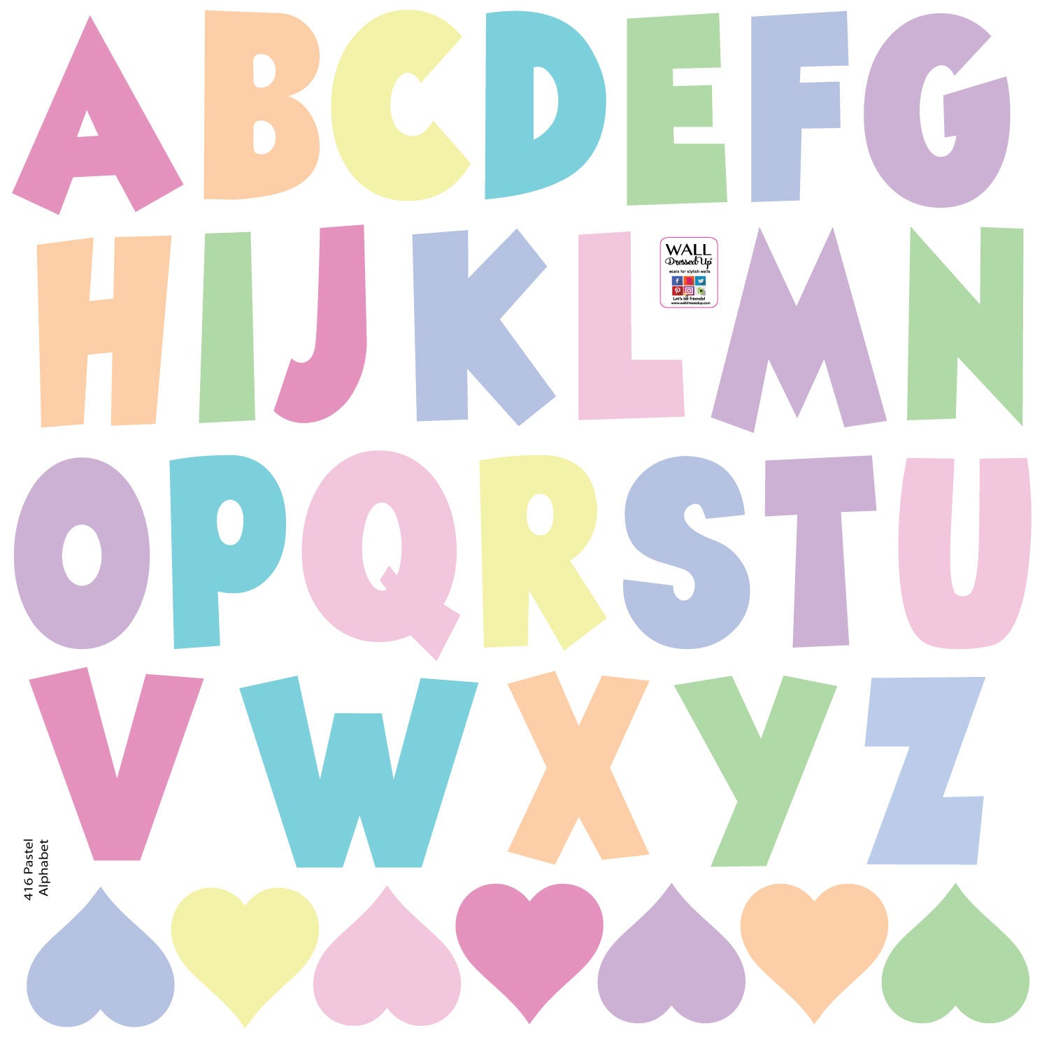 Pastel Rainbow Alphabet Wall Decals, ABC's, Eco Friendly Nursery Decor