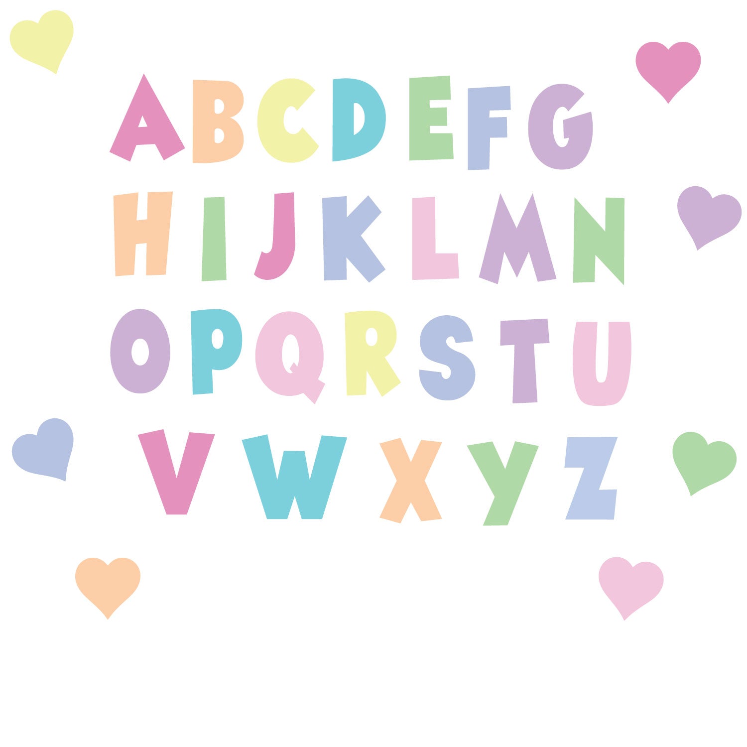 Pastel Rainbow Alphabet Wall Decals, ABC's, Eco Friendly Nursery Decor