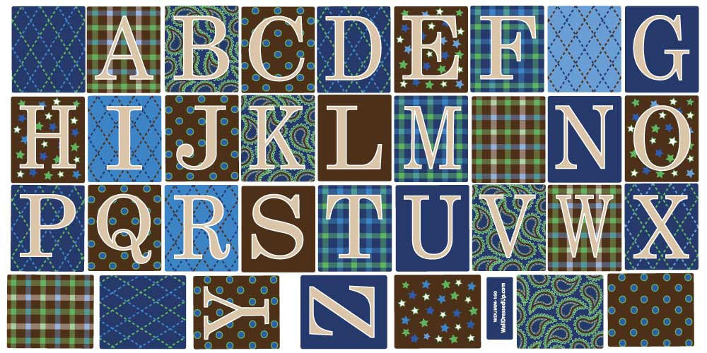 Alphabet Blocks in Blue, Green and Brown Wall Decals, Eco-Friendly Rem