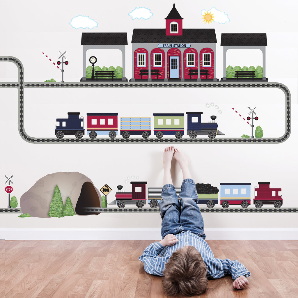 Train Decals, 2 Freight Trains, Train Station & Tunnel, Straight ...