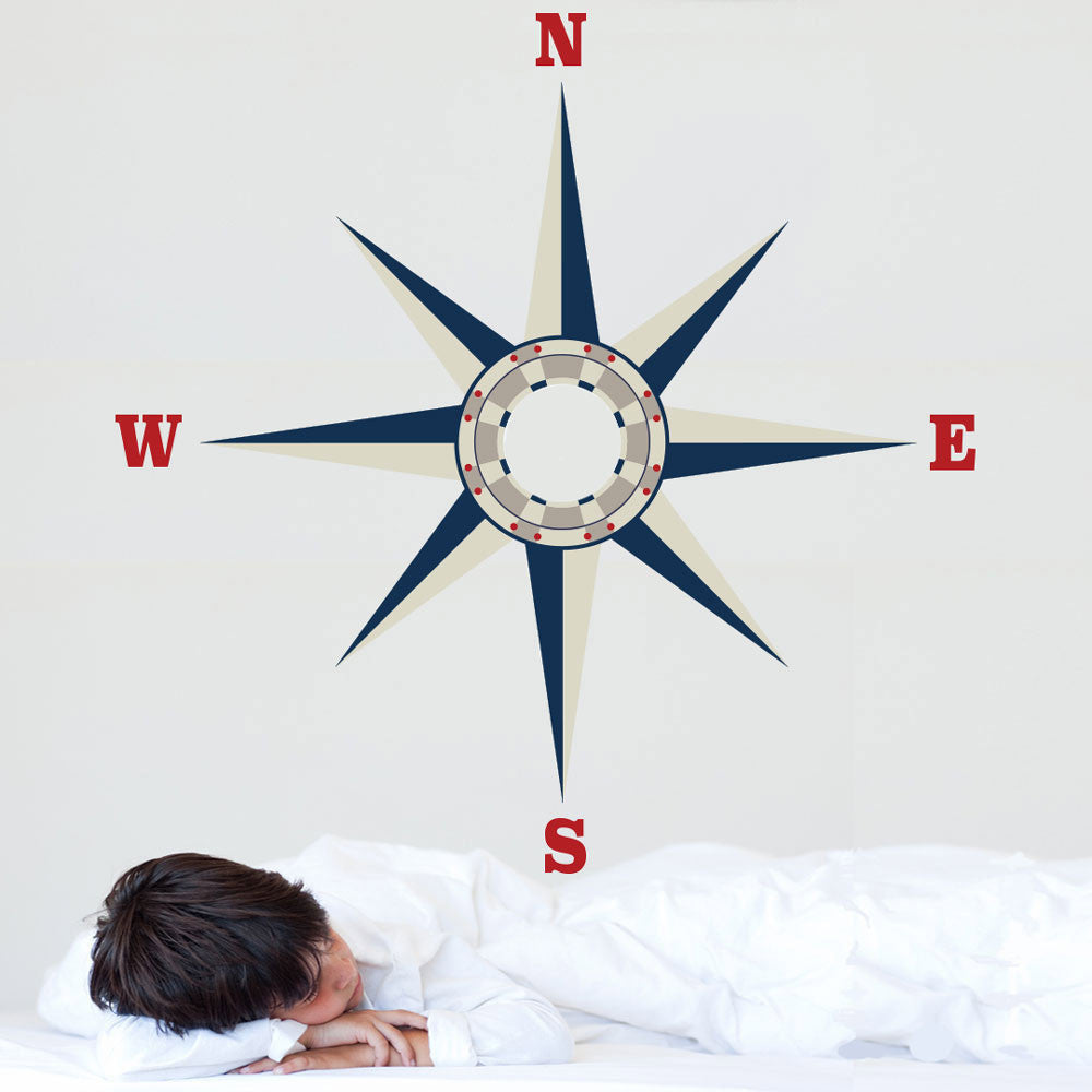 Large Nautical Compass Wall Decal, Eco Friendly Matte Reuasable Fabric
