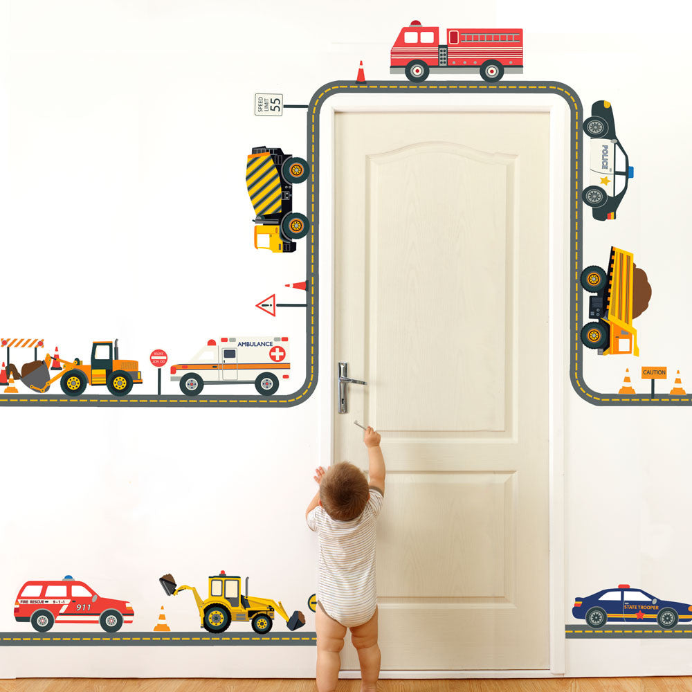 Construction and Emergency Vehicle Wall Decals with Straight and Curve