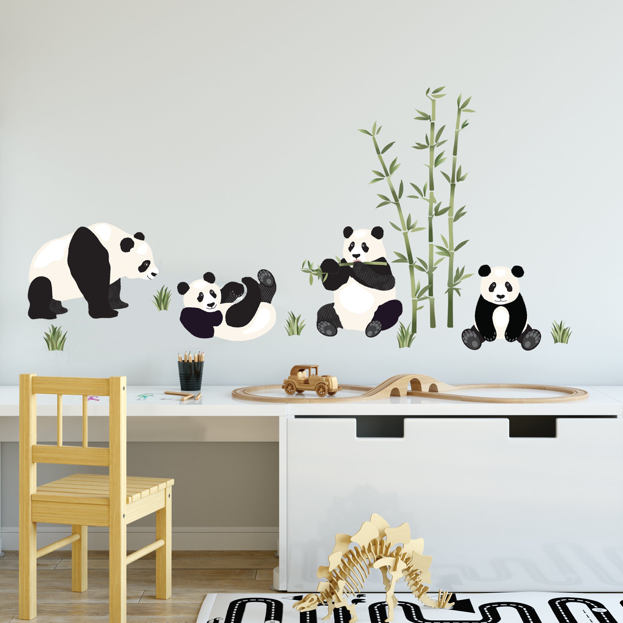 Panda Wall Decals and Bamboo Decals, Baby Panda Wall Stickers, Animal