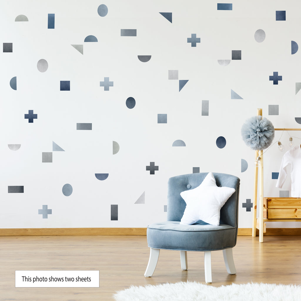 Geometric Watercolor Decals, Gray Blue Wall Decals, Peel and Stick ...