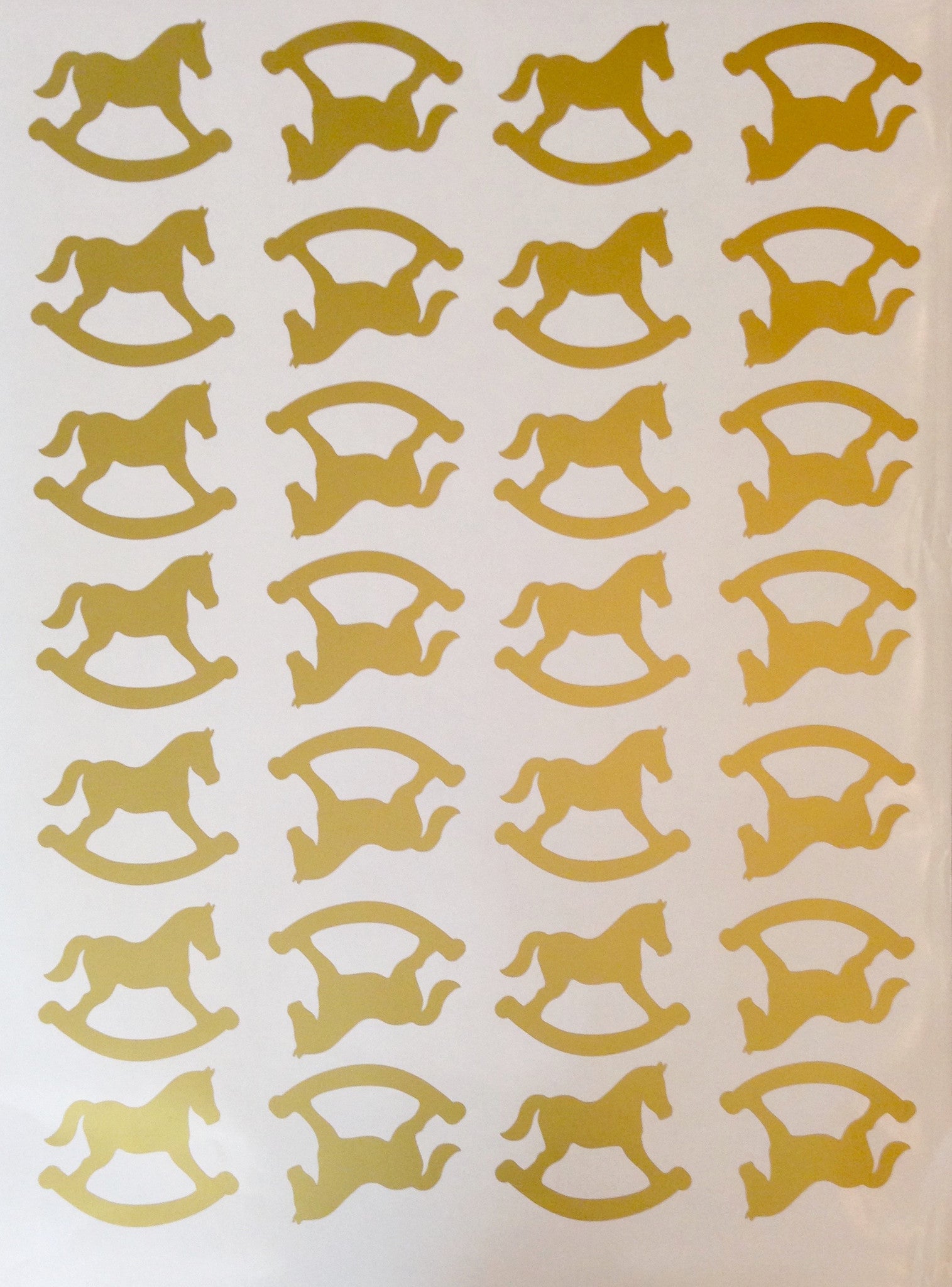 33 Miniature Metallic Gold or Silver Rocking Horse Wall Decals