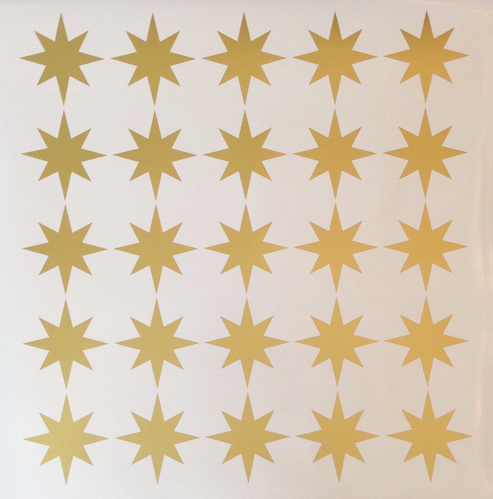 25 Gold or Silver Metallic 4" Eight Point Star Vinyl Wall Decals