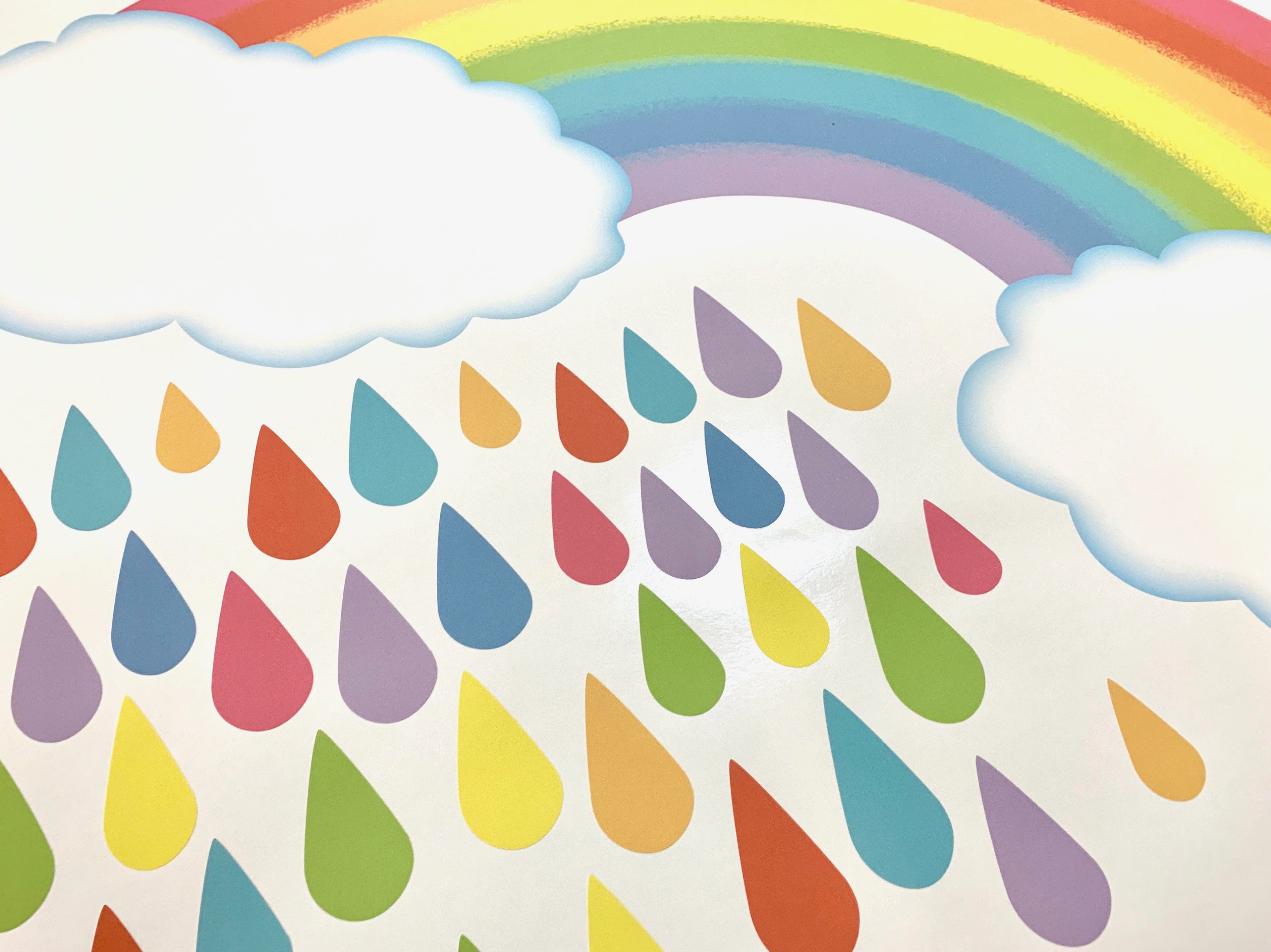 Pastel Rainbow with Raindrops Wall Decals, Rainbow Wall Decal, Nursery