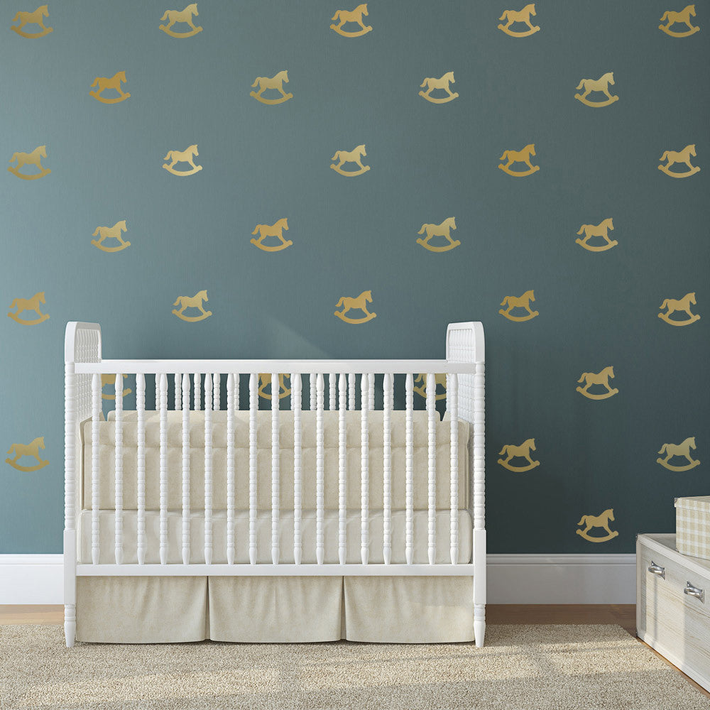 33 Miniature Metallic Gold or Silver Rocking Horse Wall Decals