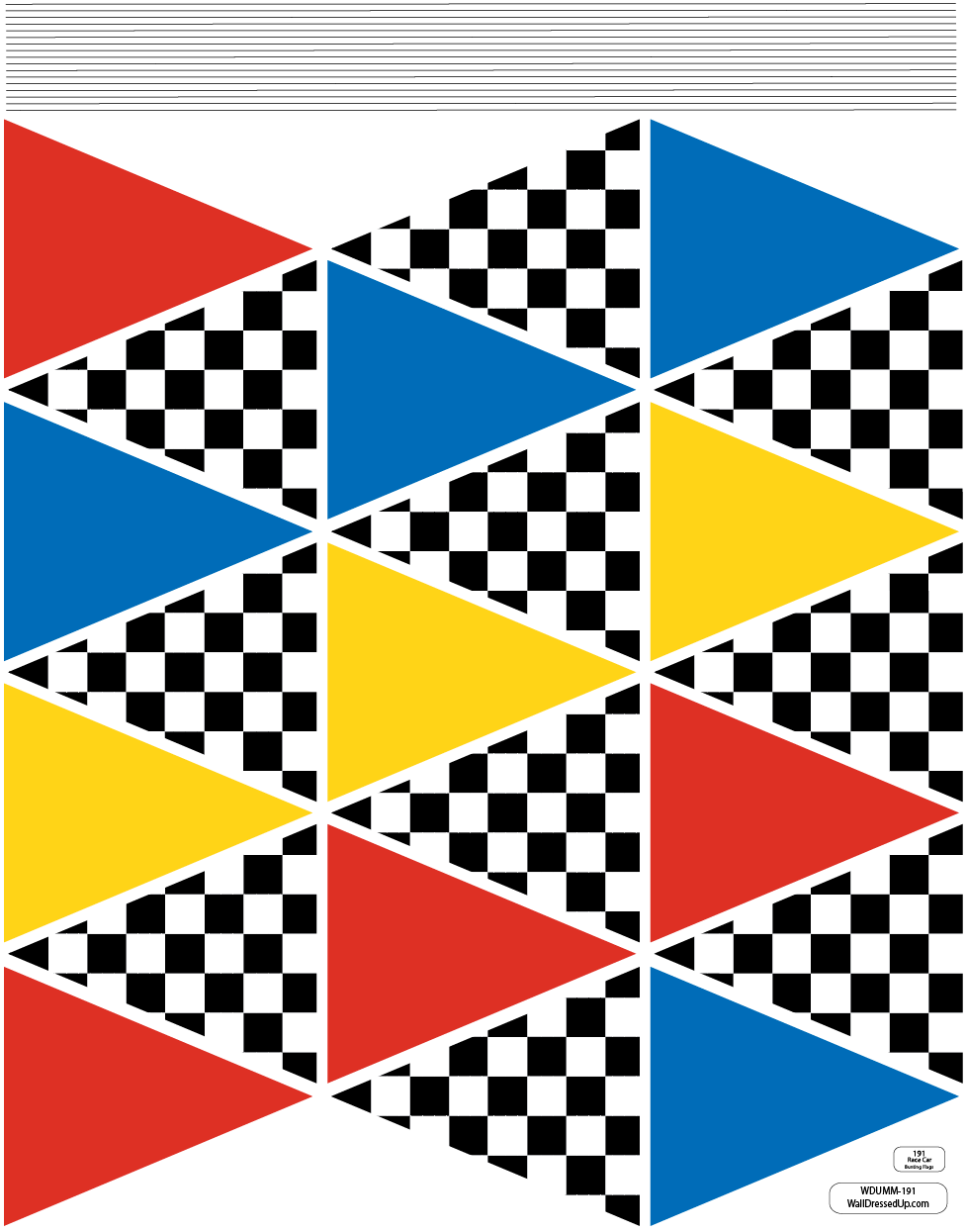 Race Car Wall Decals Straight Track 14ft, Checkered Racing Pennant Dec