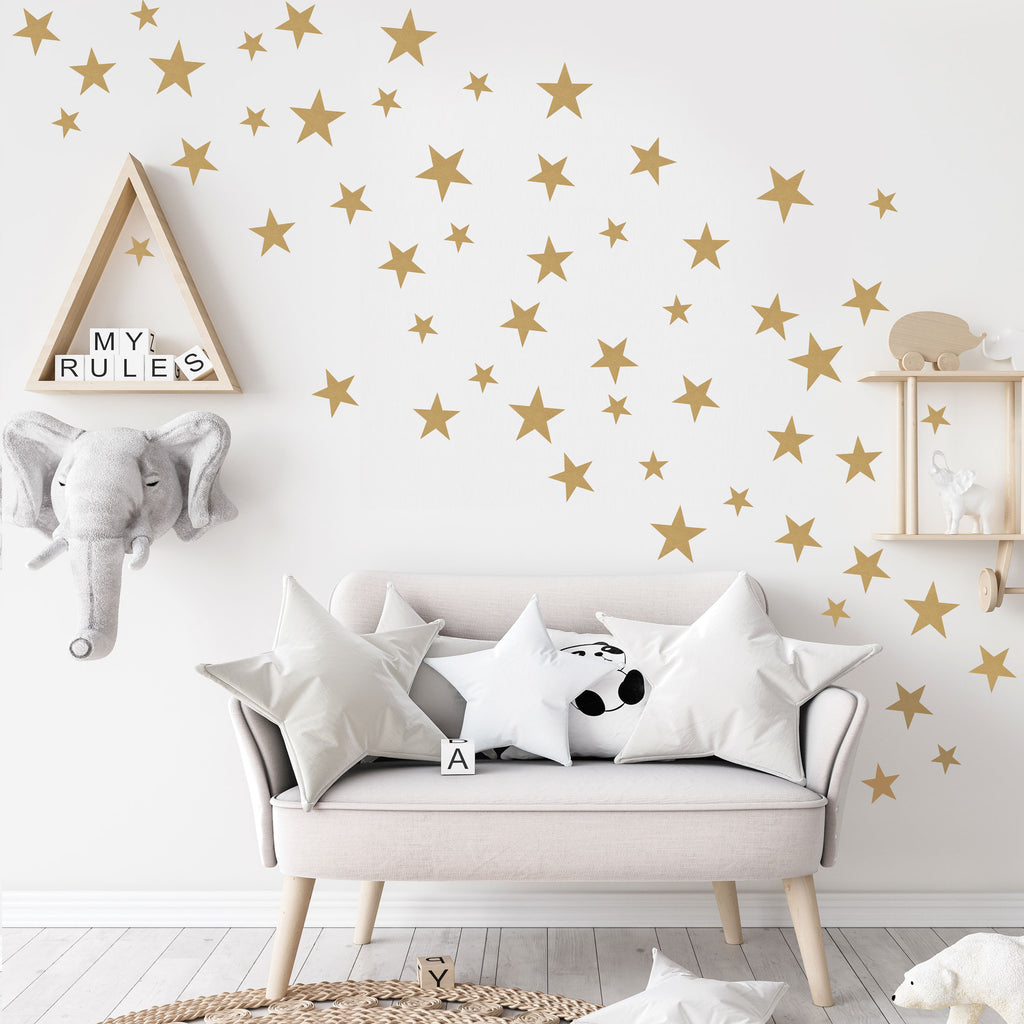 55 Metallic Gold or Silver Five - Point Star Vinyl Wall Decals (Multi