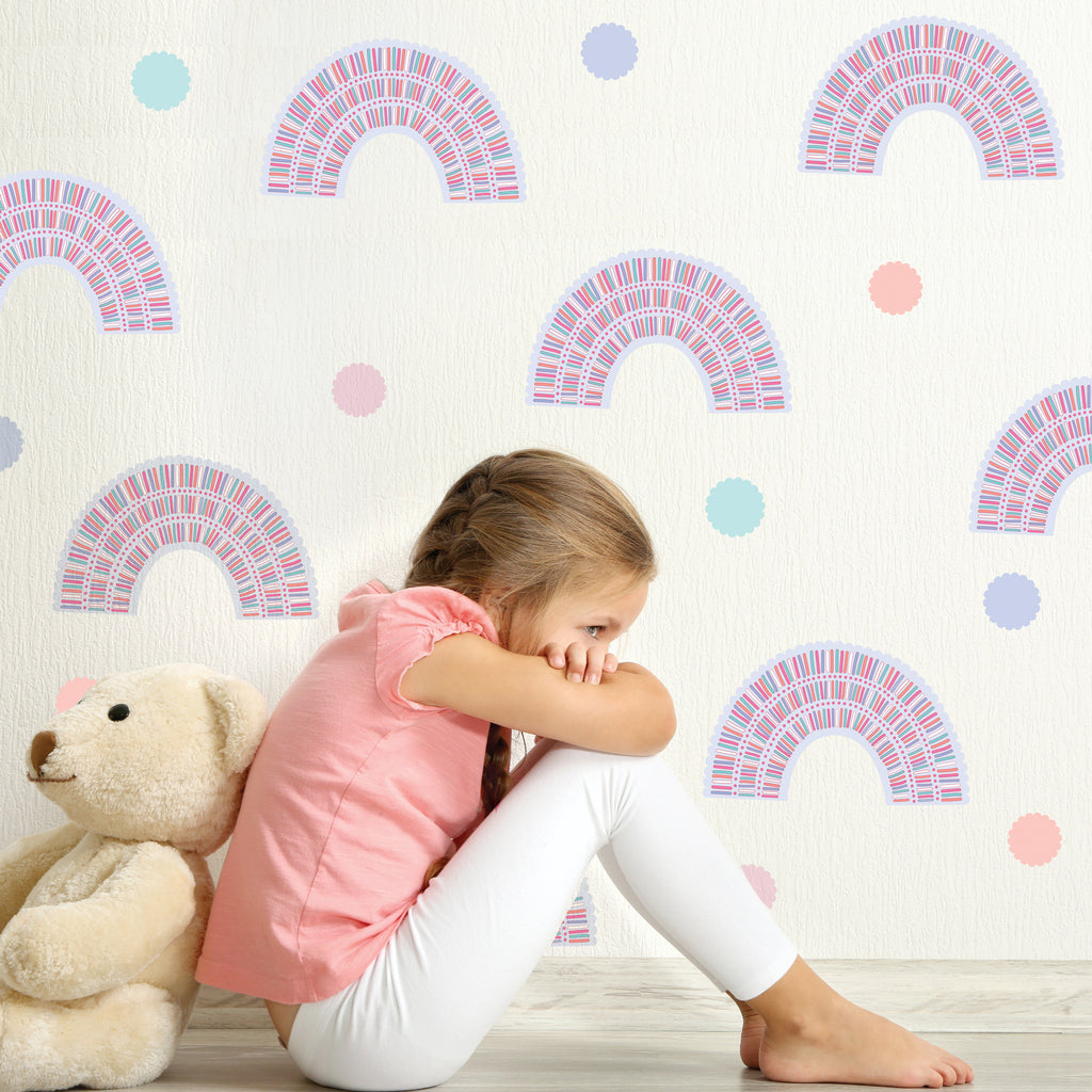 Pastel Rainbow Wall Decals, Nursery Wall Decals, Rainbows, Polka Dot W