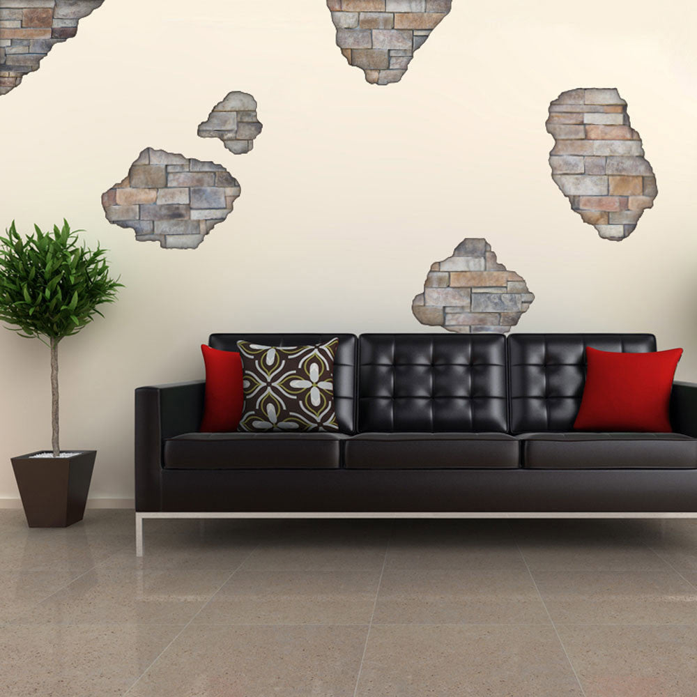Faux Flat Stone Breakaway Wall Decals, Removable and Reusable Peel and