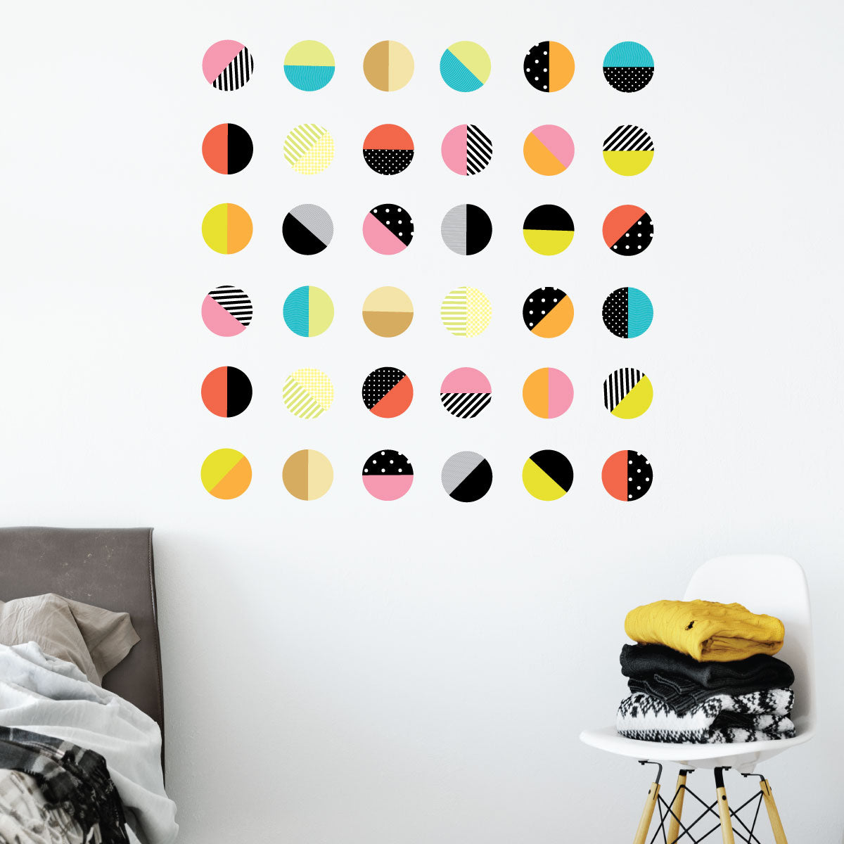 Color Pop Polka Dot Wall Decals, 36 Patterned Wall Stickers, Reusable