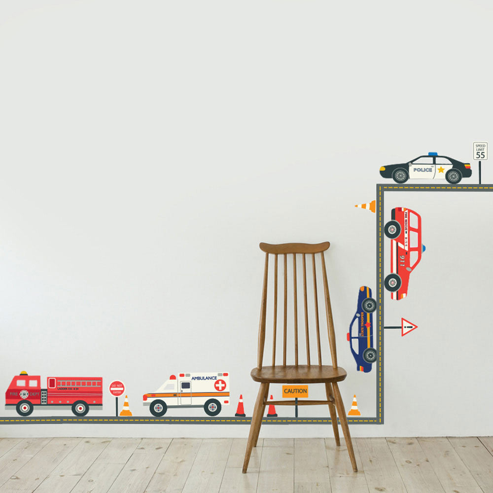 Emergency Vehicle Wall Decals, Eco-Friendly Reusable Fabric Wall Stick