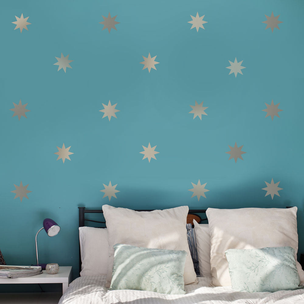 25 Gold or Silver Metallic 4" Eight Point Star Vinyl Wall Decals