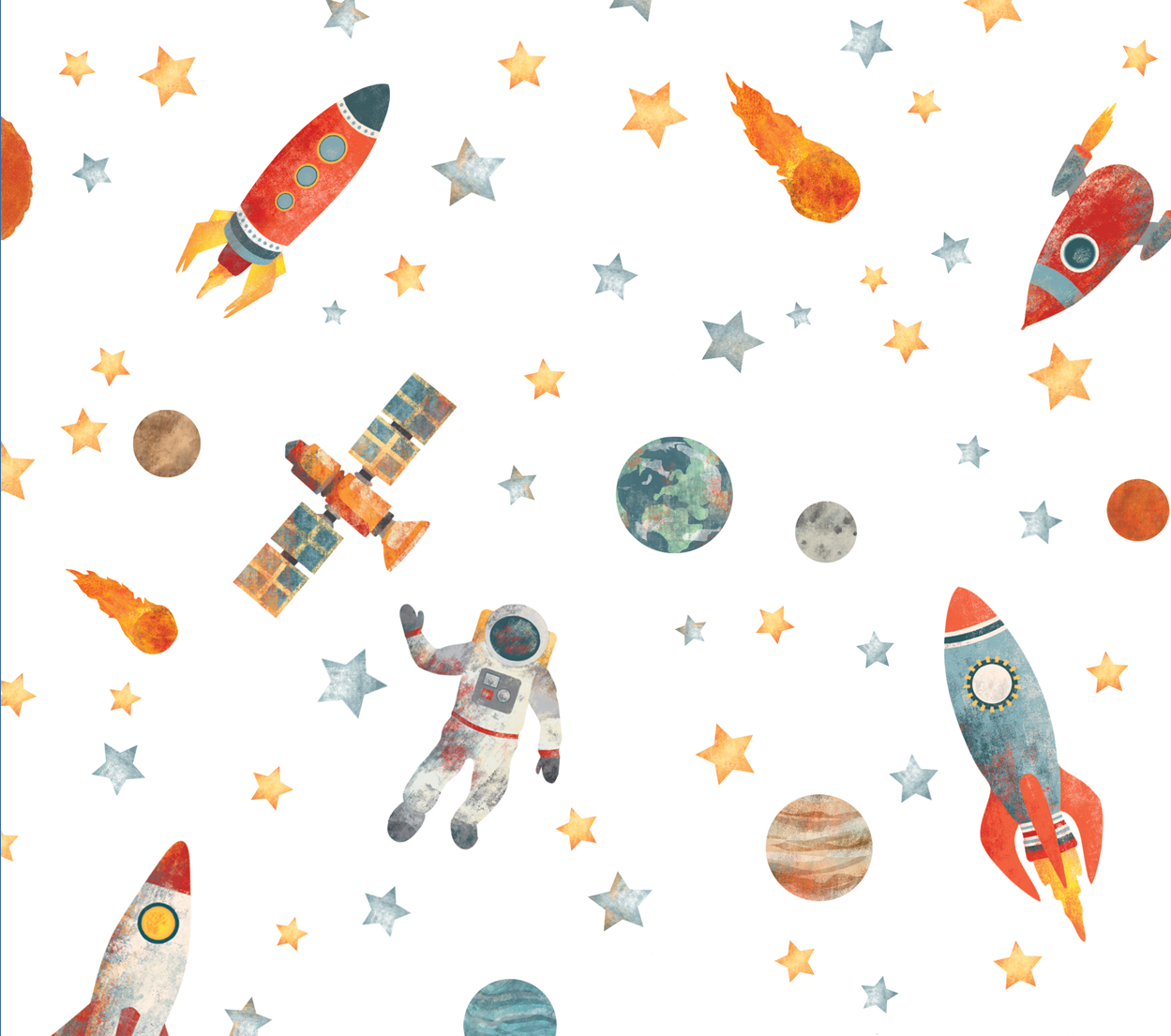 Spaceship Wall Decals, Outer Space Rocket Decals, Star and Planet Wall