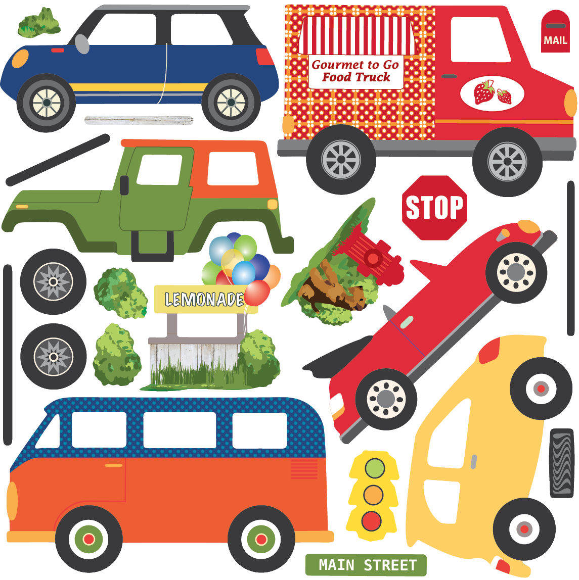 Adventure Car Wall Decals and Straight Road, Eco-Friendly Reusable Fab