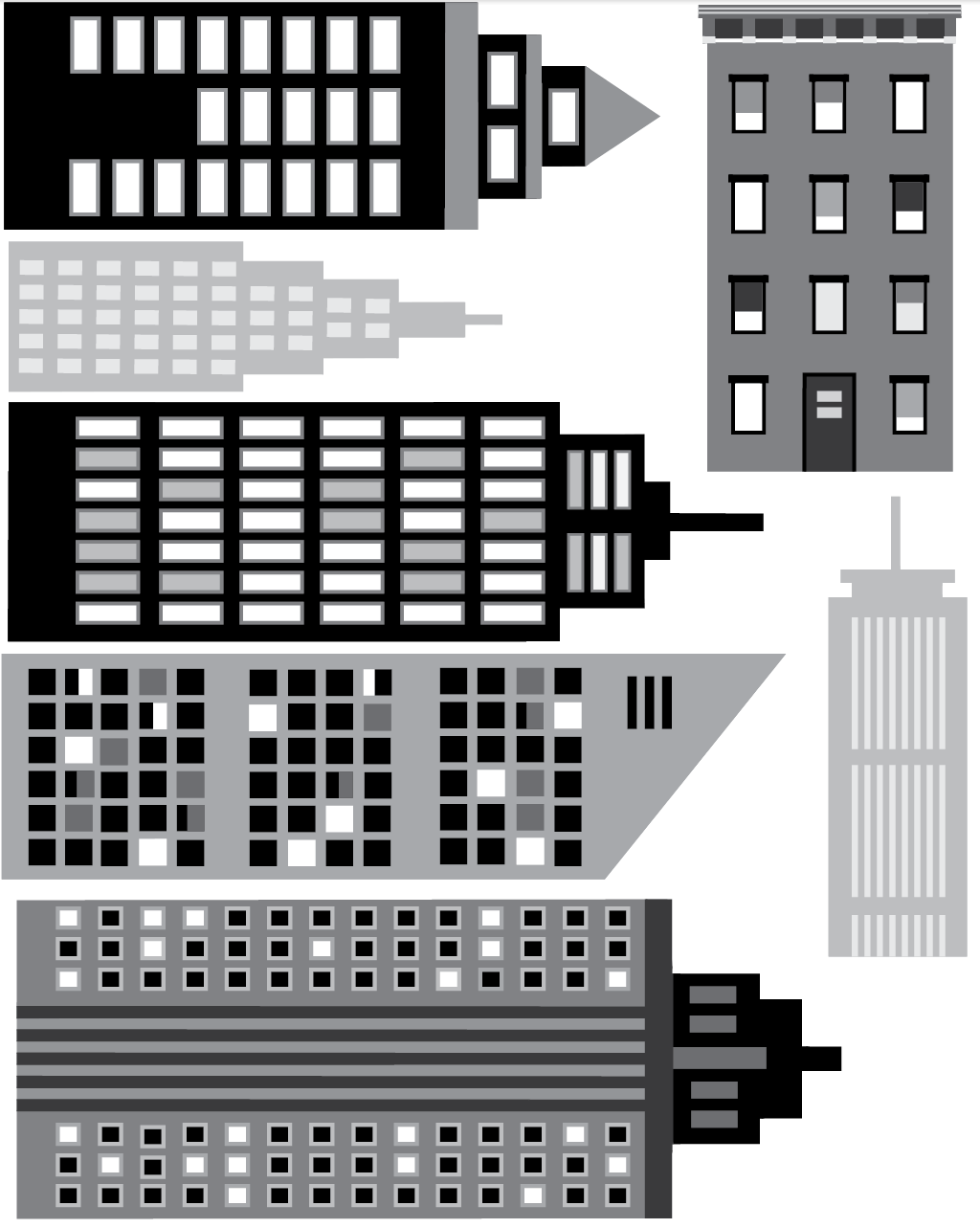 Cityscape Wall Decals, Black and White City Skyline Wall Decals with C