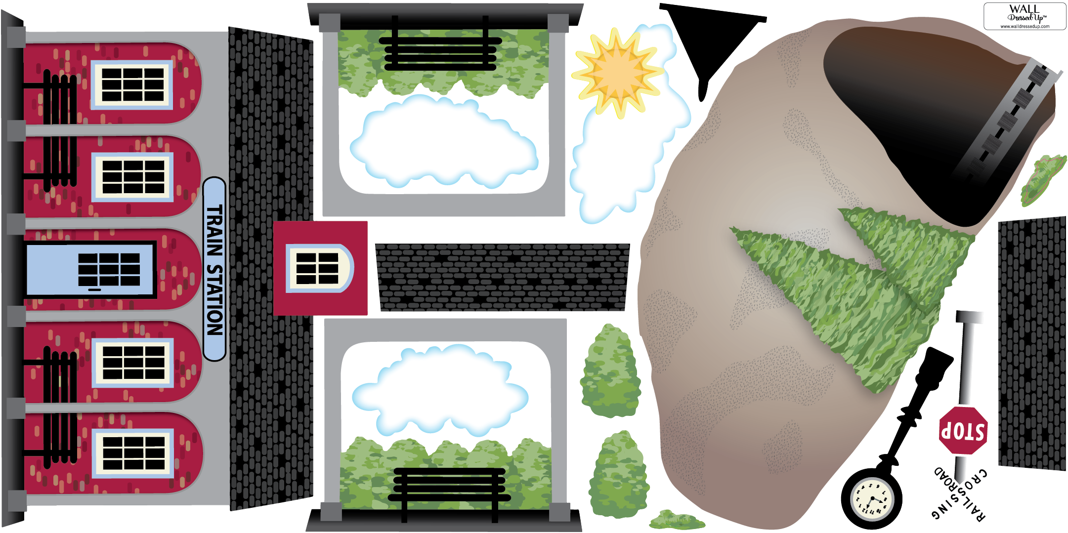 Train Decals, 2 Freight Trains, Train Station & Tunnel, Straight ...