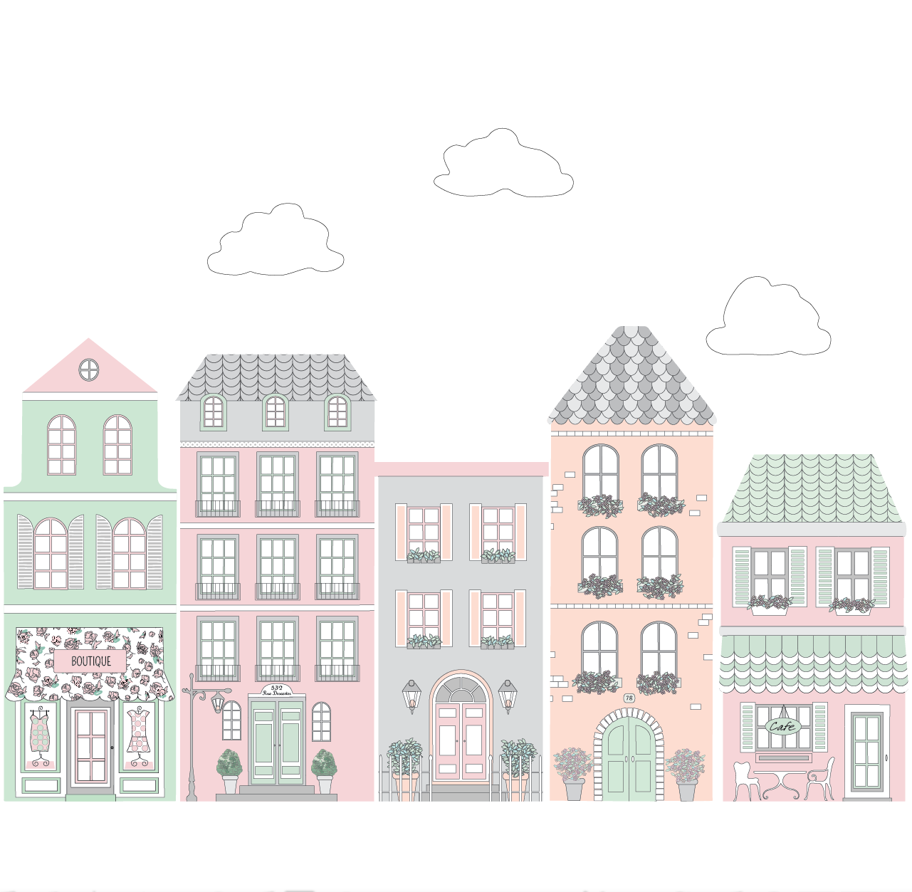 European Style Town Wall Decals, Girls Wall Stickers, Eco Friendly ...