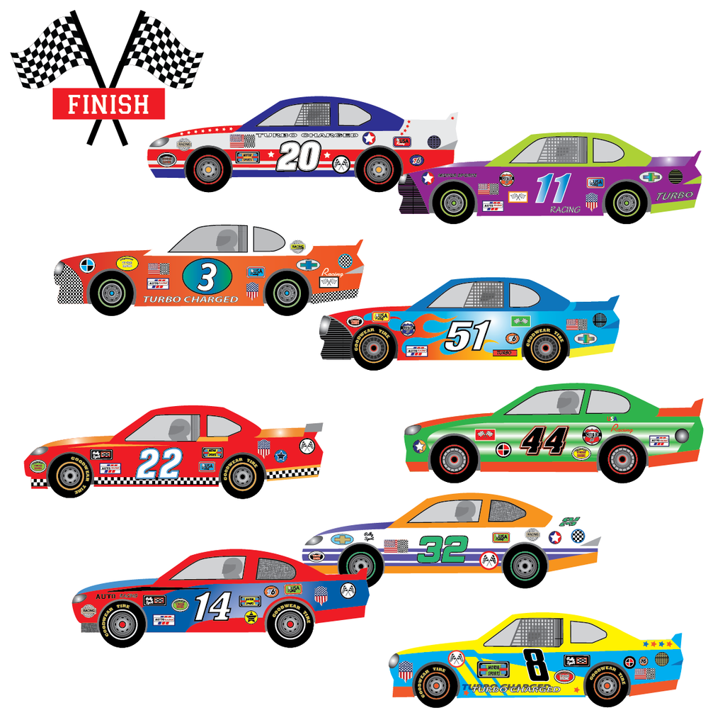 Race Car Wall Decals, Checkered Racing Flags, Race Car Wall Stickers