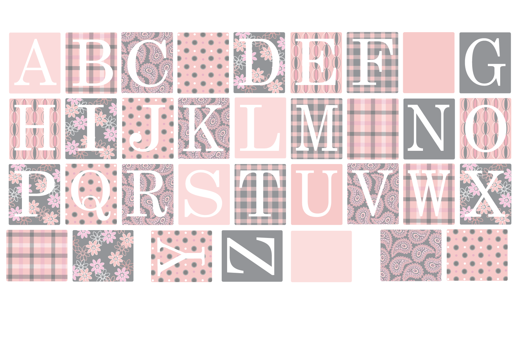 Gray and Millennial Pink Alphabet Block Wall Decals, Fabric Wall Stick