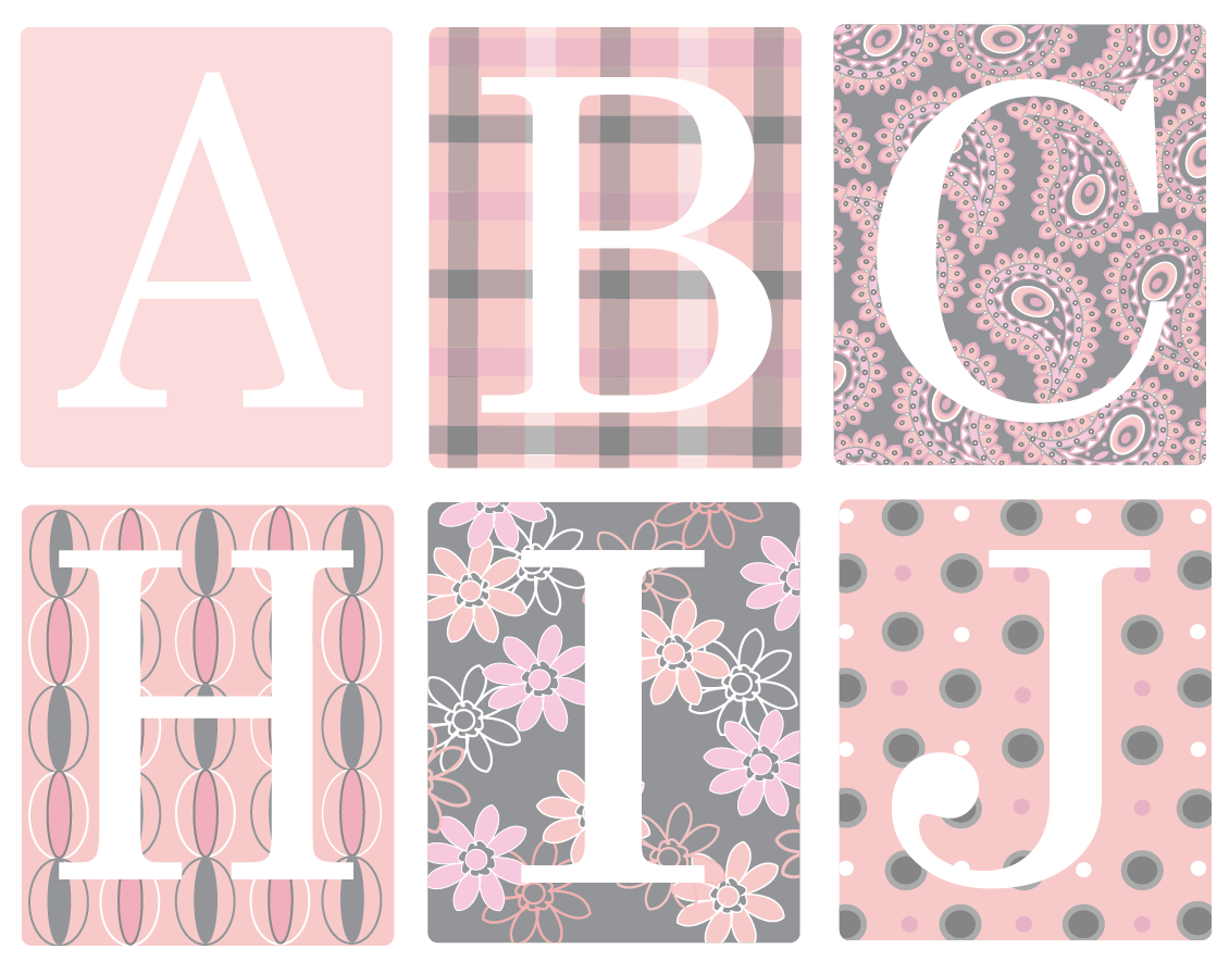 Gray and Millennial Pink Alphabet Block Wall Decals, Fabric Wall Stick