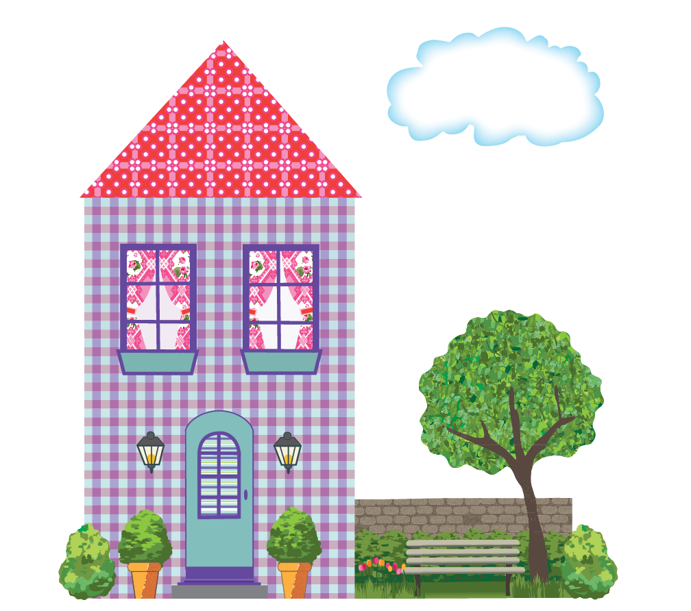 Girl's Dollhouse Town Wall Decals, Removable and Reusable Peel and Sti