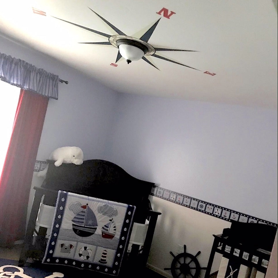 Large Nautical Compass Wall Decal, Eco Friendly Matte Reuasable Fabric