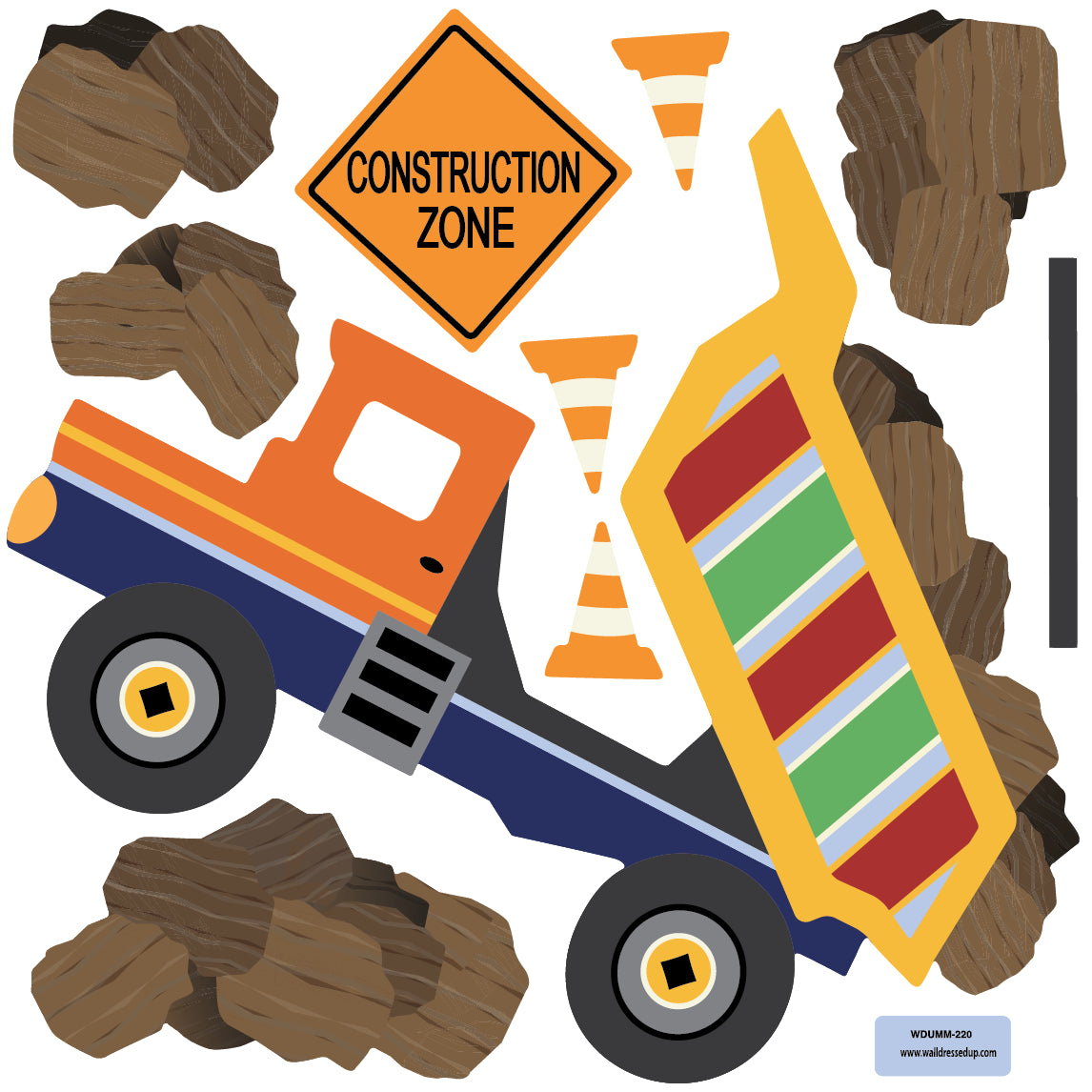Large Dump Truck and Construction Sign Wall Decals, Eco-Friendly Wall