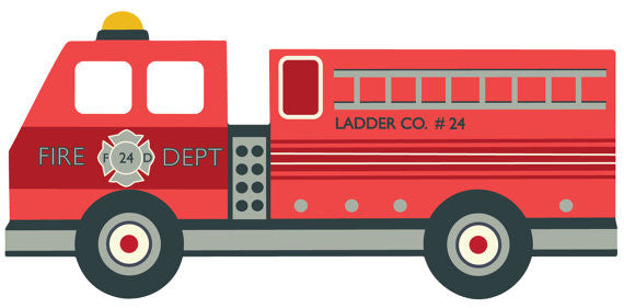 Large 4ft Fire Engine Wall Decals, Firetruck Decal Eco-Friendly Matte