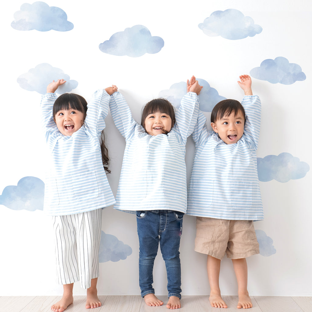 Medium SIze Blue Watercolor Cloud Wall Decals, Cloud Wall Stickers, Nu