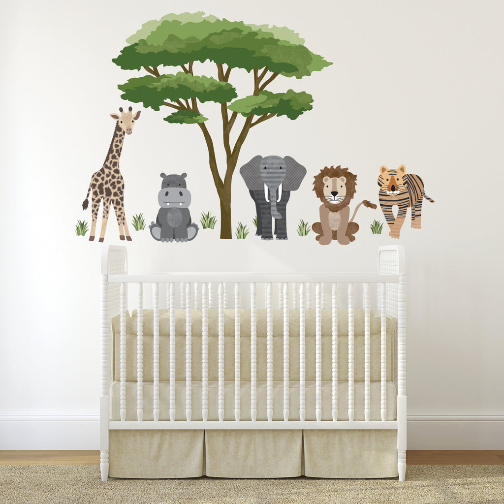 Safari Animal Wall Decals and Acacia Tree Decals, Nursery Wall Decals,