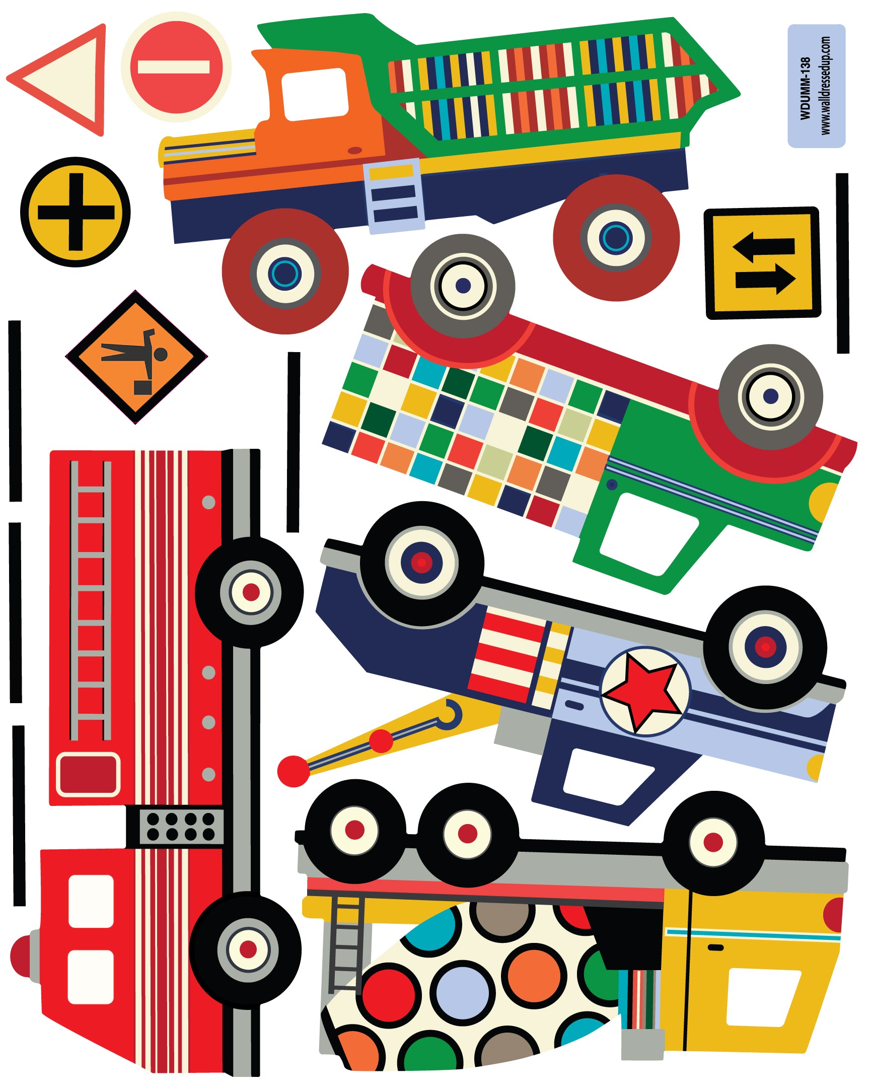 Transportation Wall Decals Town EMS Cars Taxi Bus Trucks Planes & Road