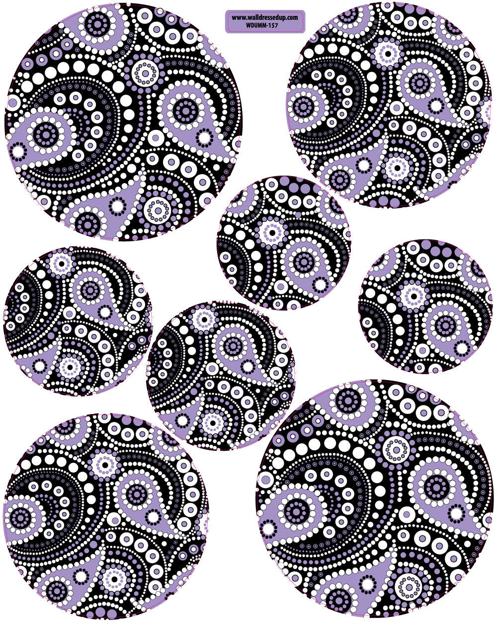 Purple, Black and White Paisley Dot Wall Decals, Matte Reusable Fabric