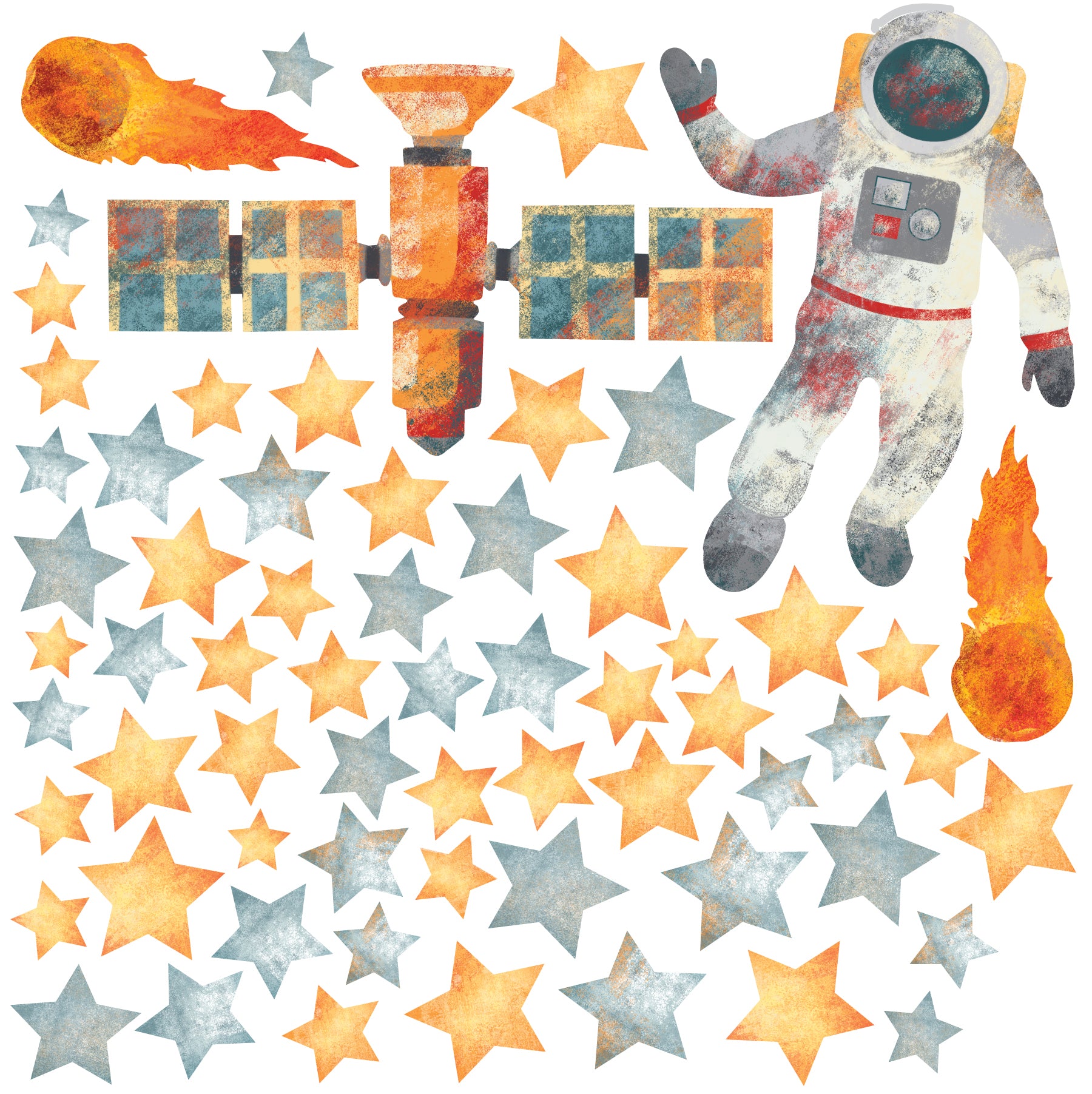 Spaceship Wall Decals, Outer Space Rocket Decals, Star and Planet Wall