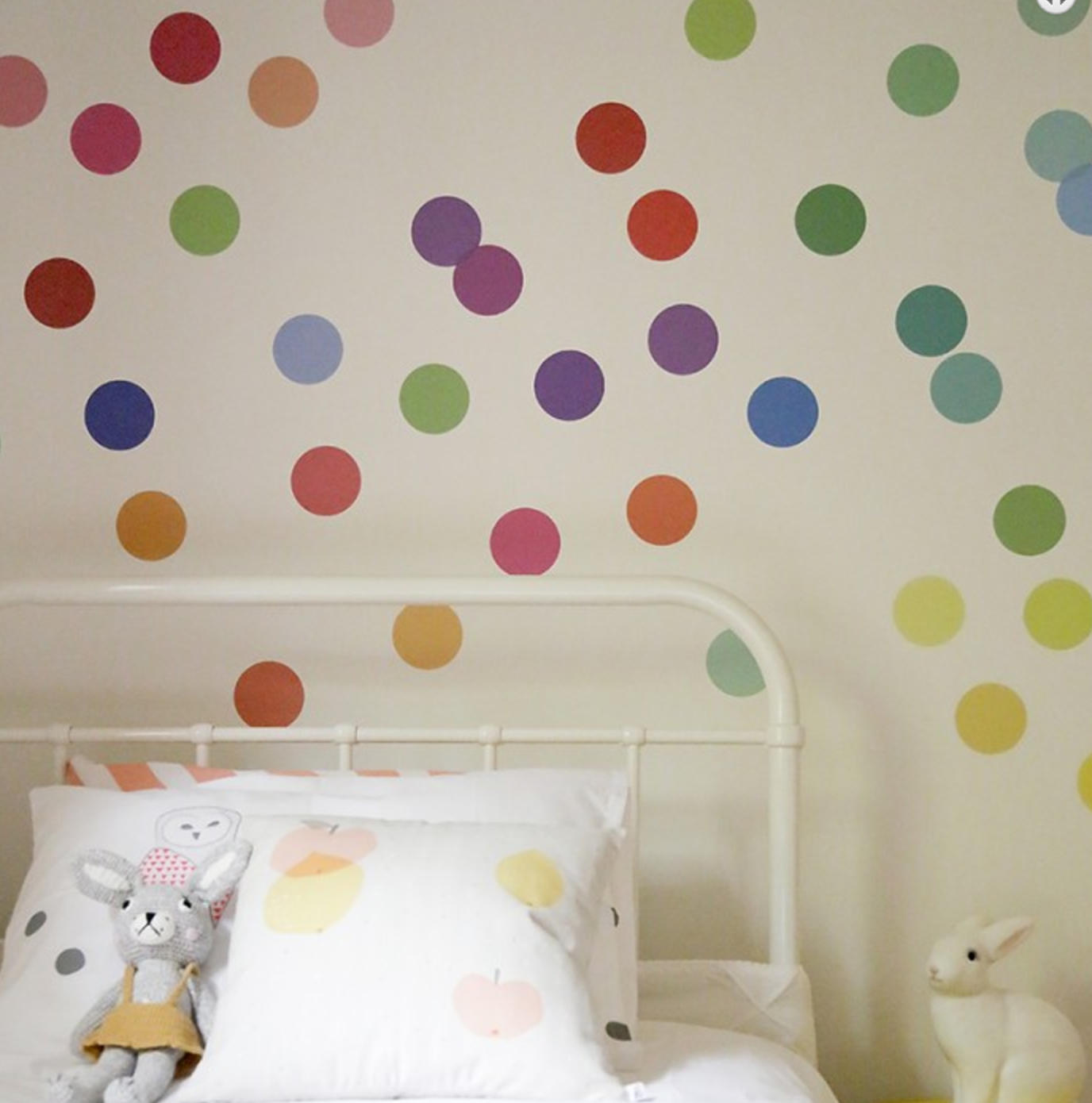 36 Rainbow Polka Dots Wall Decals, Confetti Dots Matte Fabric Removabl