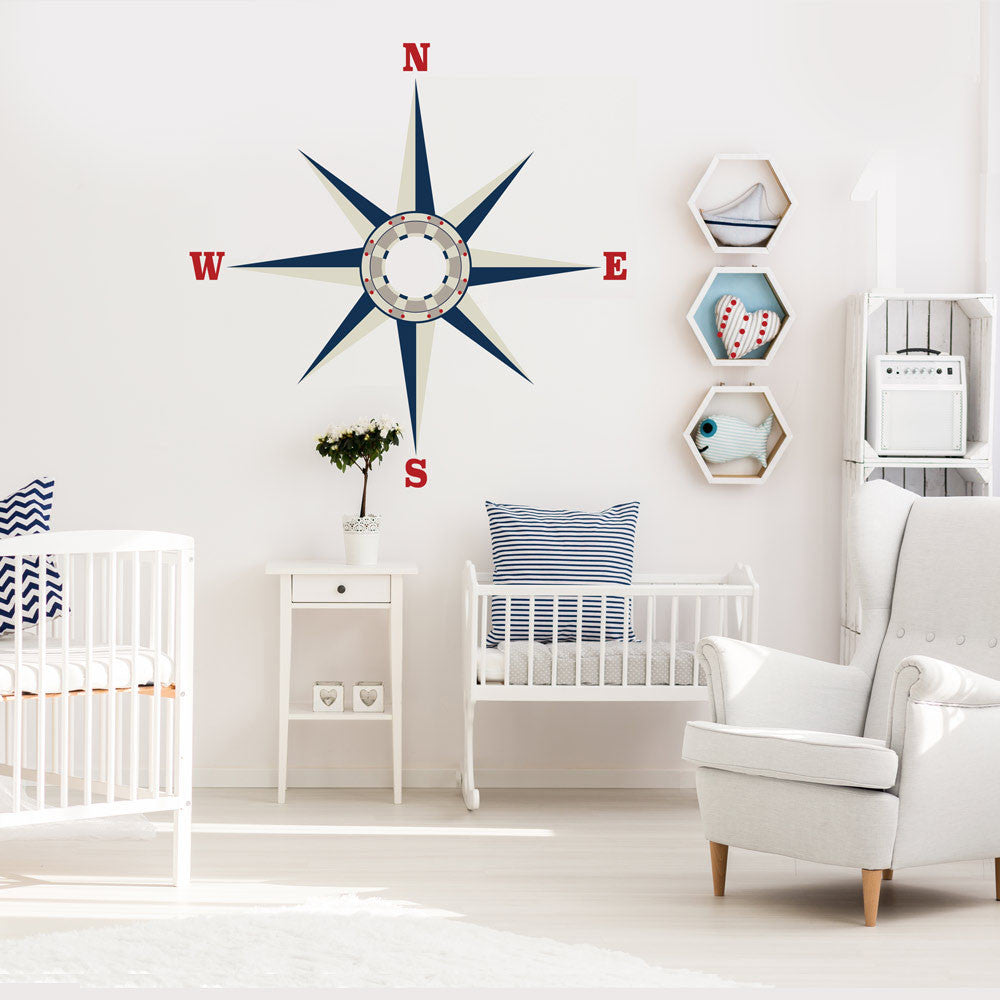 Large Nautical Compass Wall Decal, Eco Friendly Matte Reuasable Fabric