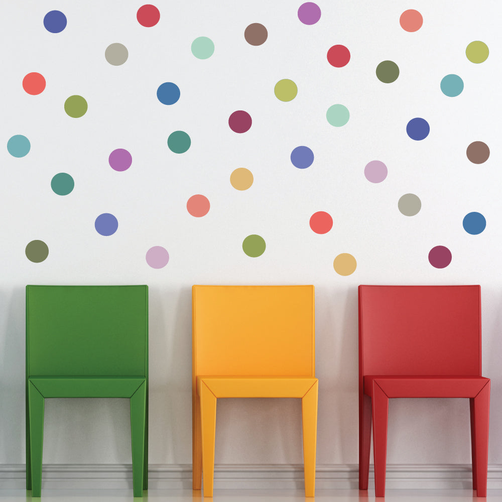 Modern Multicolor 4" Polka Dot Wall Decals, Removable and Reusable